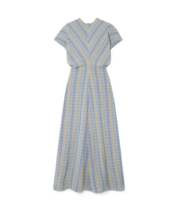 TOTEME Plaid Pleated Midi Dress - Gray