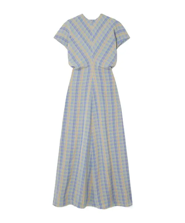TOTEME Plaid Pleated Midi Dress - Gray
