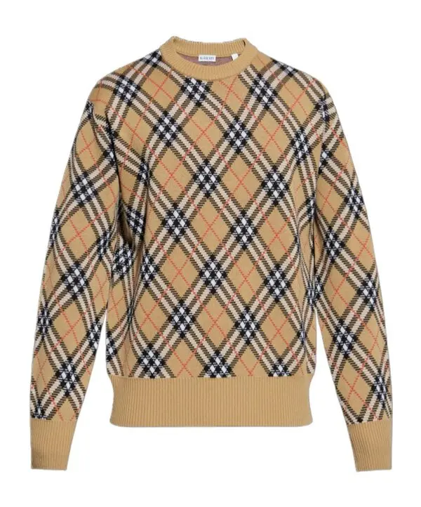 Burberry Checked Knitted Crewneck Jumper - Nude