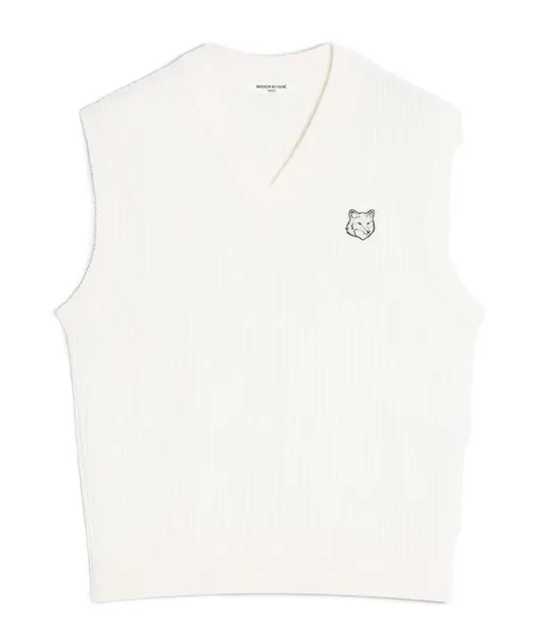 Maison Kitsuné Ribbed Knit Vest With Fox Head Embroidery - True Color