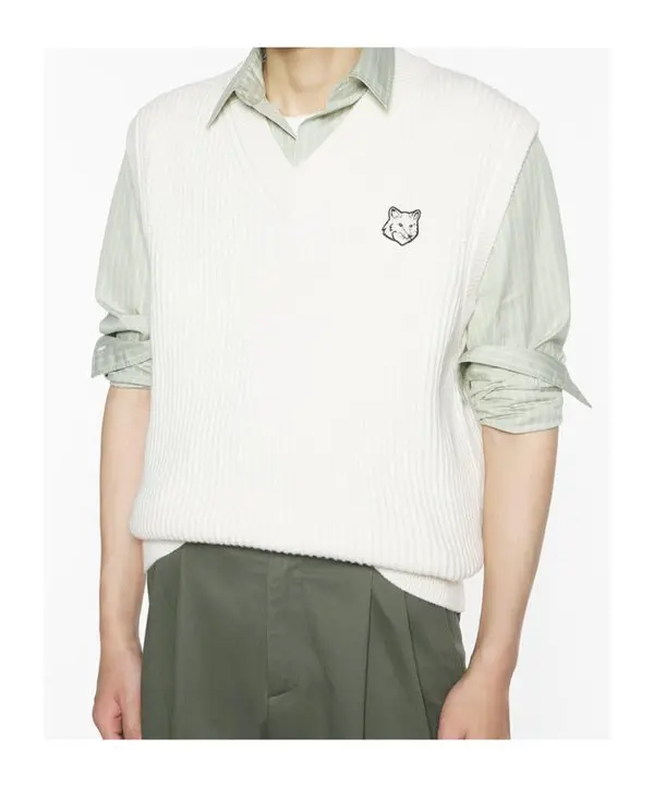 Maison Kitsuné Ribbed Knit Vest With Fox Head Embroidery