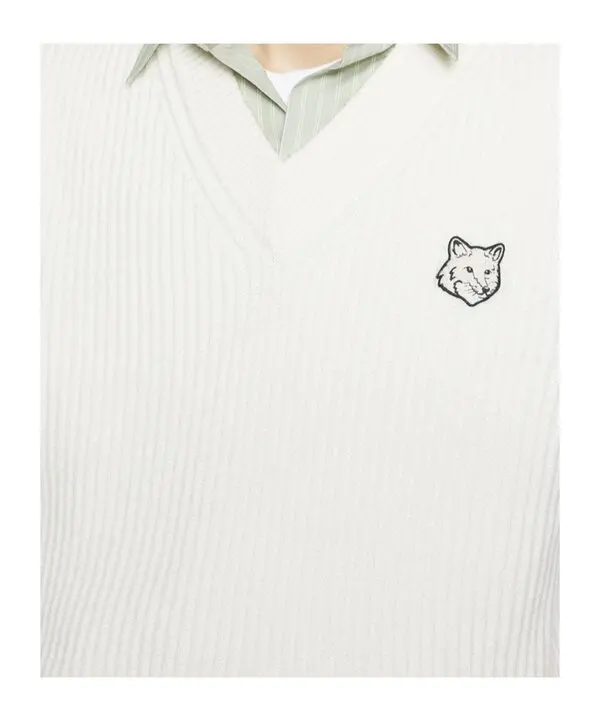 Maison Kitsuné Ribbed Knit Vest With Fox Head Embroidery