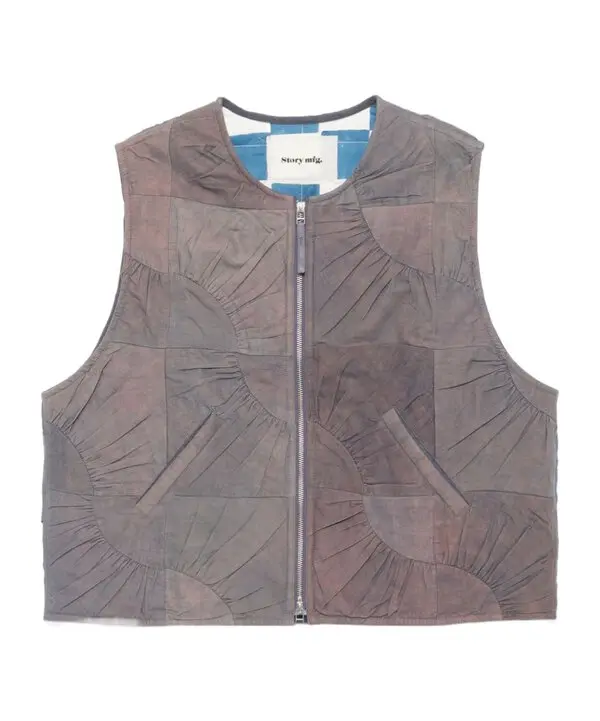 STORY MFG. Zippered Vest With Pleated Design - Gray