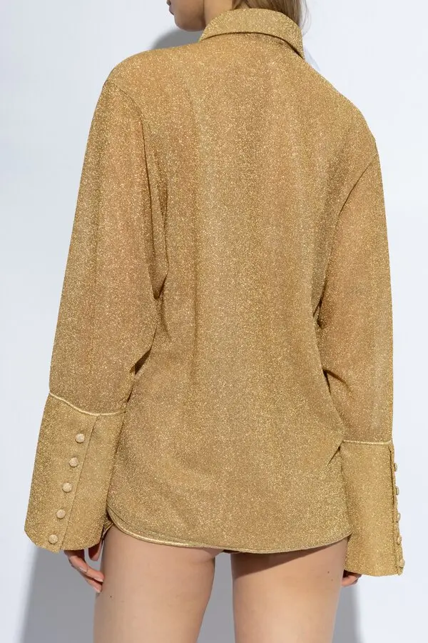 Oseree Lumiere Flared-sleeve Shirt - Nude