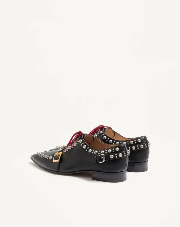Valentino Garavani Embellished Lace-up Pointed Toe Flats