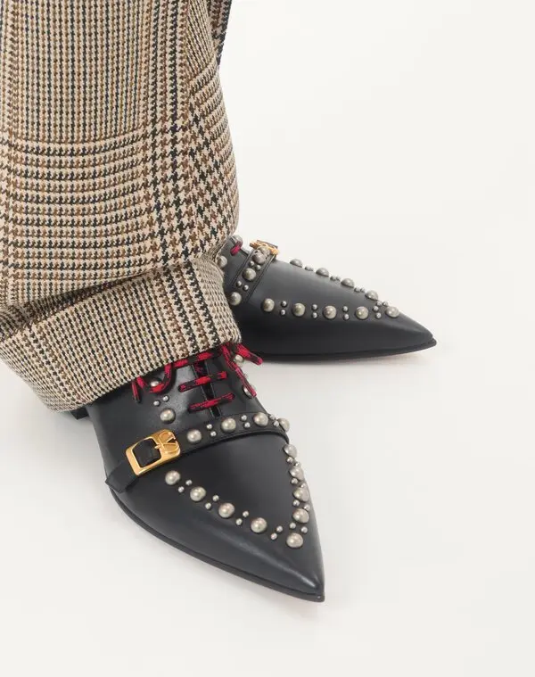 Valentino Garavani Embellished Lace-up Pointed Toe Flats