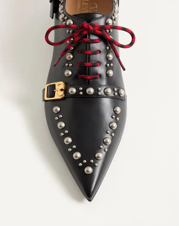 Valentino Garavani Embellished Lace-up Pointed Toe Flats