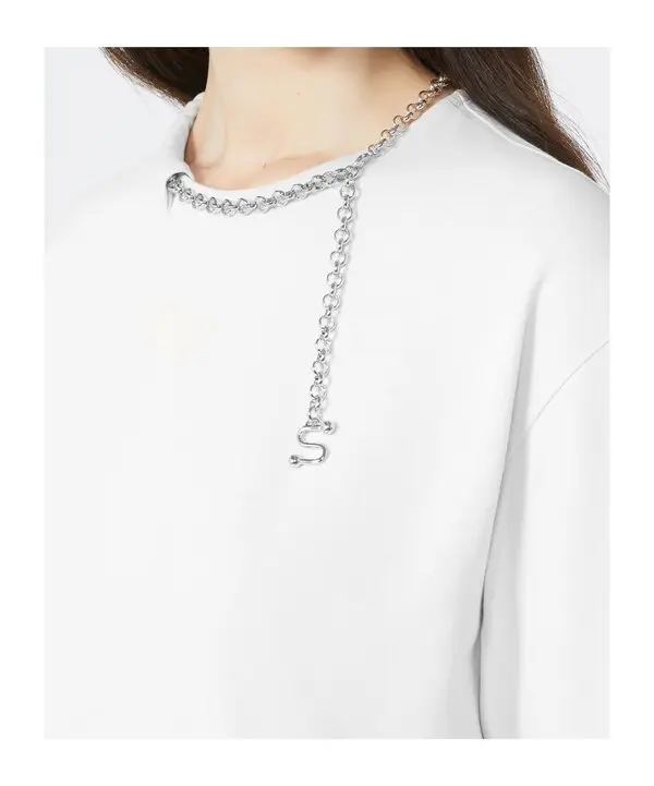Sportmax Oblato Chain Detailed Crewneck T-shirt - Optical White