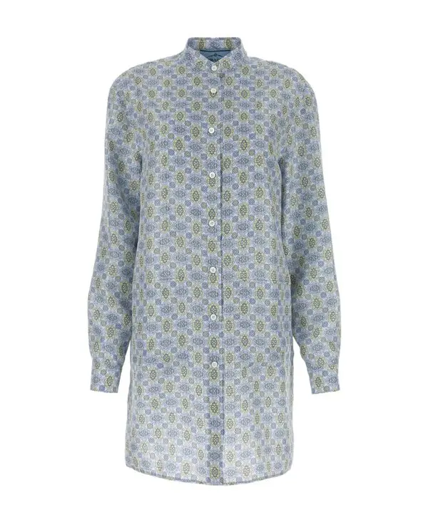 Prada Long Sleeve Allover Printed Shirt Dress - Gray