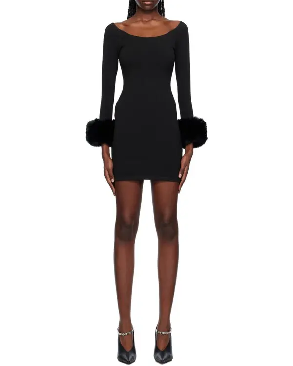Alexander Wang Round Neck Fur Trimmed Mini Dress