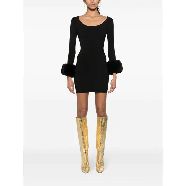 Alexander Wang Round Neck Fur Trimmed Mini Dress