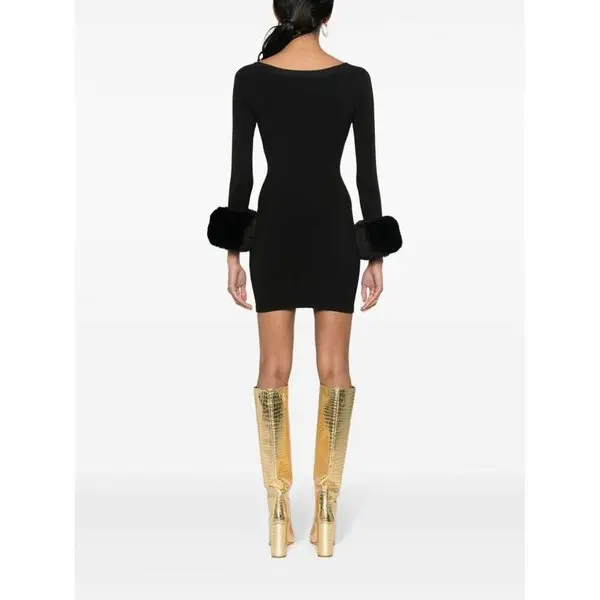 Alexander Wang Round Neck Fur Trimmed Mini Dress