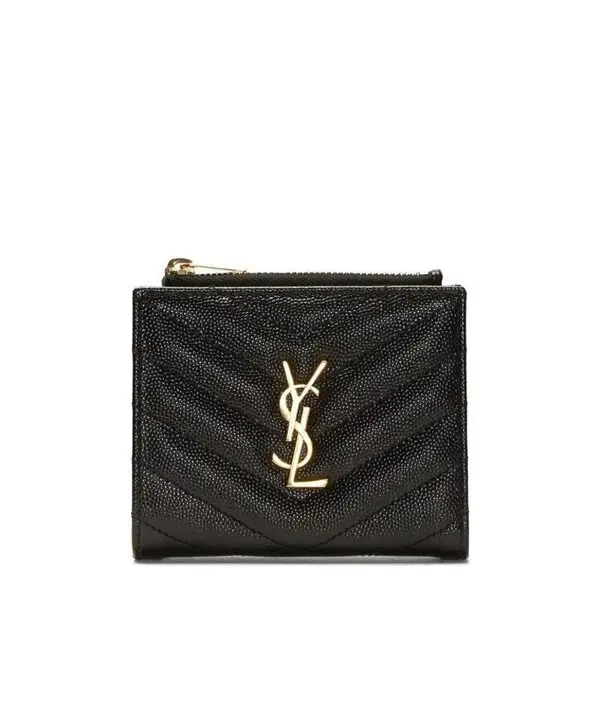 Saint Laurent Monogram Zipped Bi-fold Wallet - Black