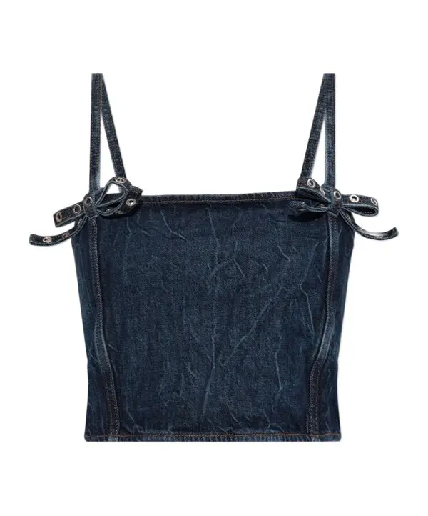 GANNI Crinkled Future Denim Strap Top - Navy Blue