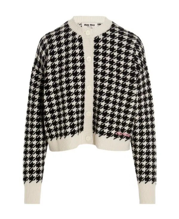 Miu Miu Houndstooth Knit Cashmere Cardigan
