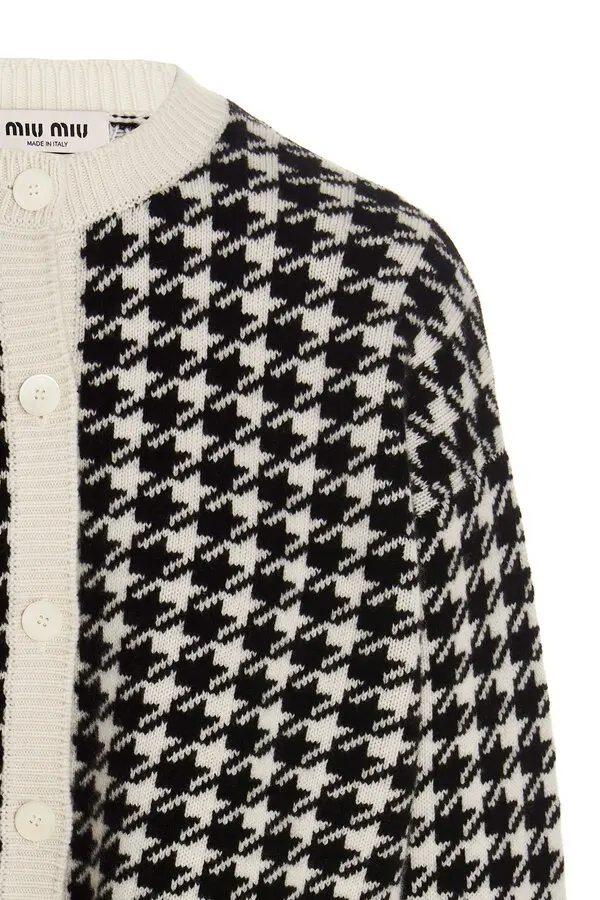 Miu Miu Houndstooth Knit Cashmere Cardigan