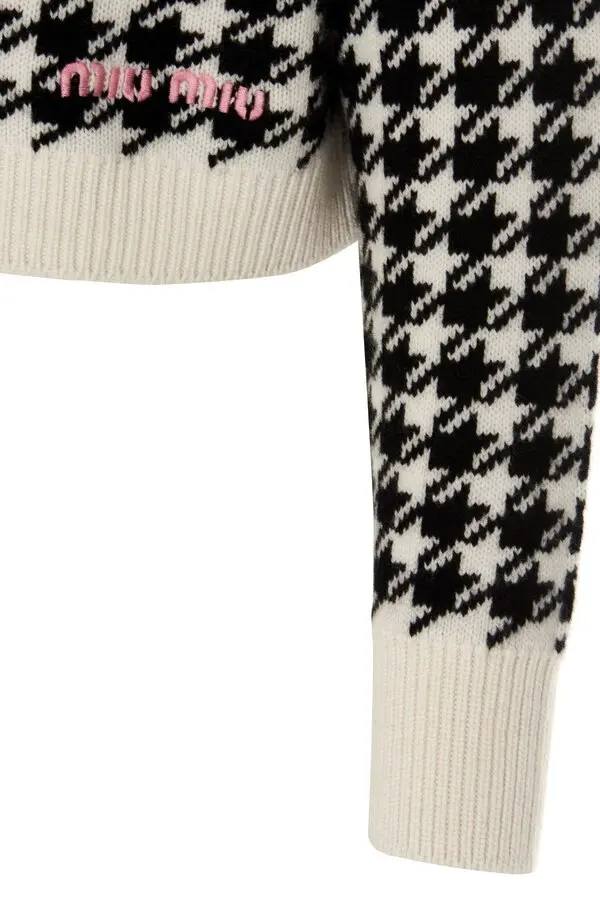 Miu Miu Houndstooth Knit Cashmere Cardigan