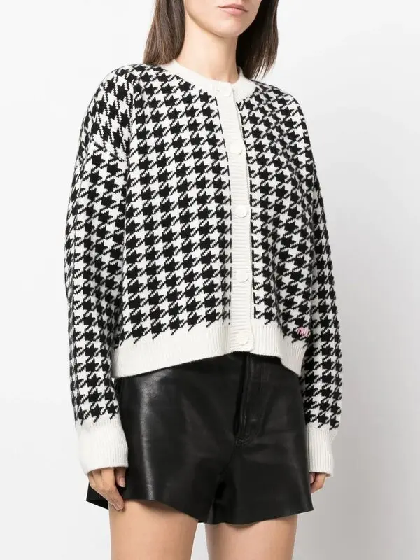 Miu Miu Houndstooth Knit Cashmere Cardigan