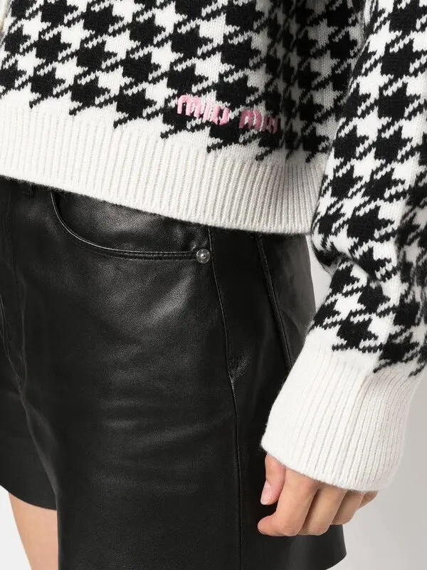 Miu Miu Houndstooth Knit Cashmere Cardigan
