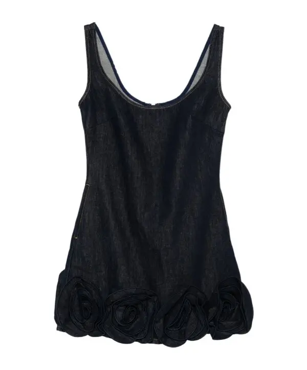 SELF-PORTRAIT Floral Appliqué Denim Mini Dress - Indigo