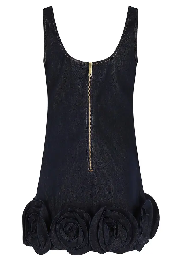 SELF-PORTRAIT Floral Appliqué Denim Mini Dress - Indigo