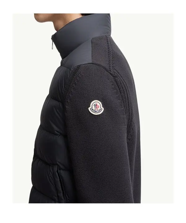 Moncler Panelled Zip Jacket With Stand Collar - Navy Blue