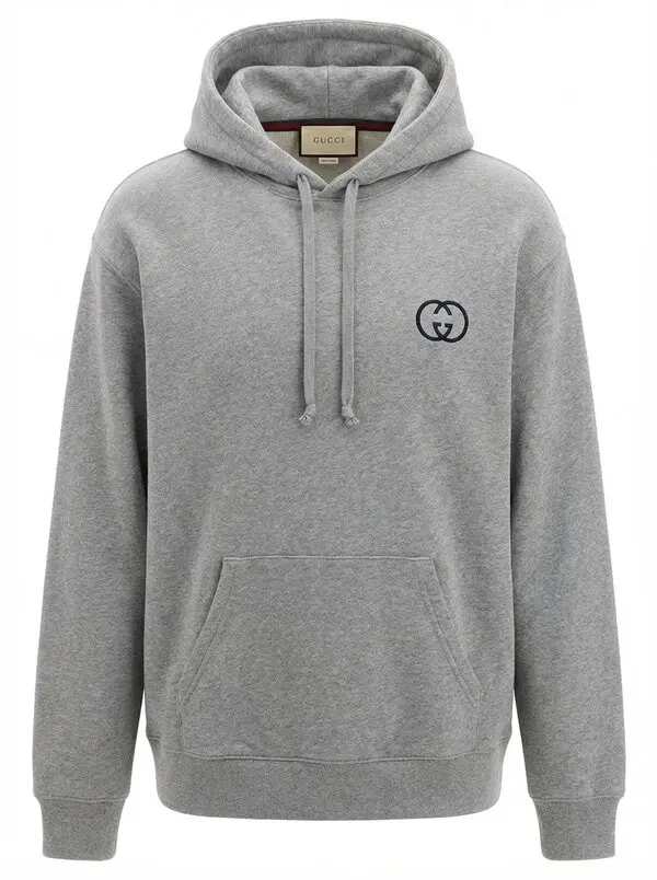 Gucci Drawstring Hoodie With Cross Gg Embroidery - Gray