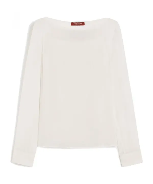 Max Mara Long Sleeve Boat Neck Silk Georgette Blouse - Ivory