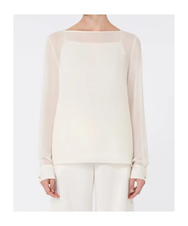Max Mara Long Sleeve Boat Neck Silk Georgette Blouse