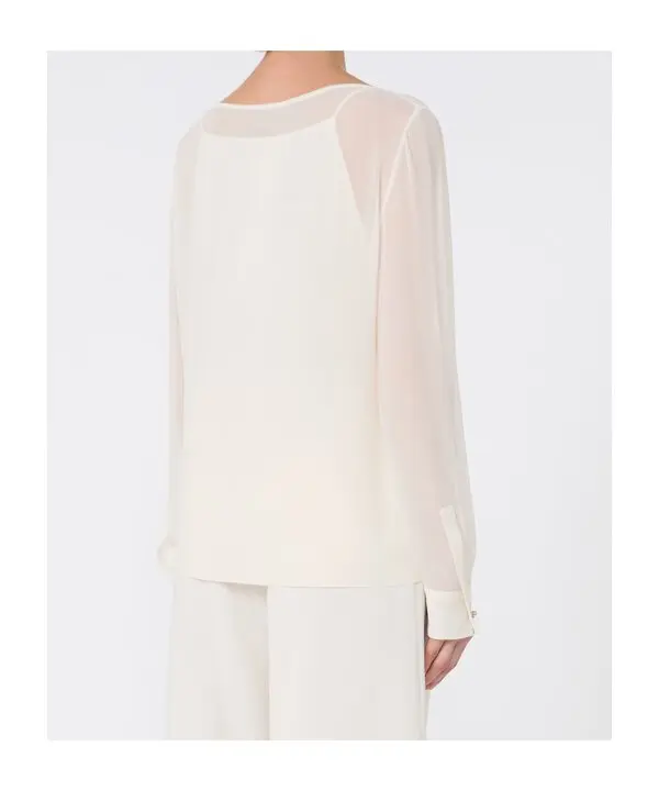 Max Mara Long Sleeve Boat Neck Silk Georgette Blouse