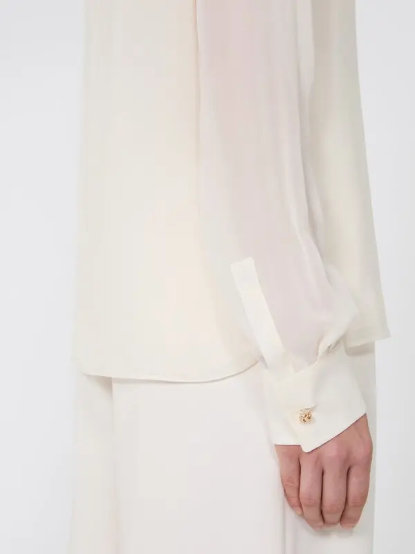 Max Mara Long Sleeve Boat Neck Silk Georgette Blouse