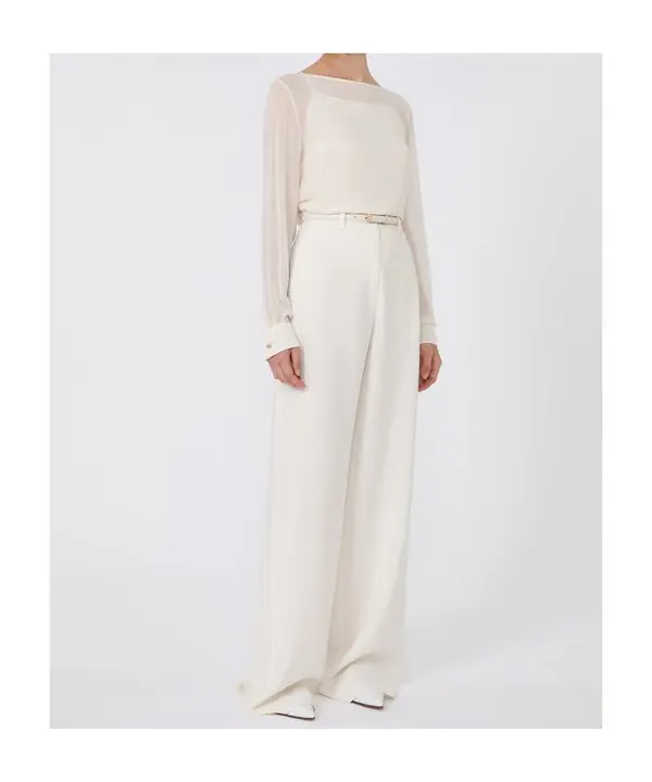 Max Mara Long Sleeve Boat Neck Silk Georgette Blouse