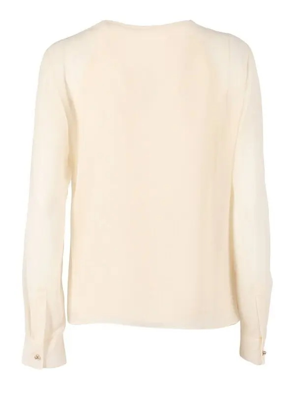Max Mara Long Sleeve Boat Neck Silk Georgette Blouse - Ivory