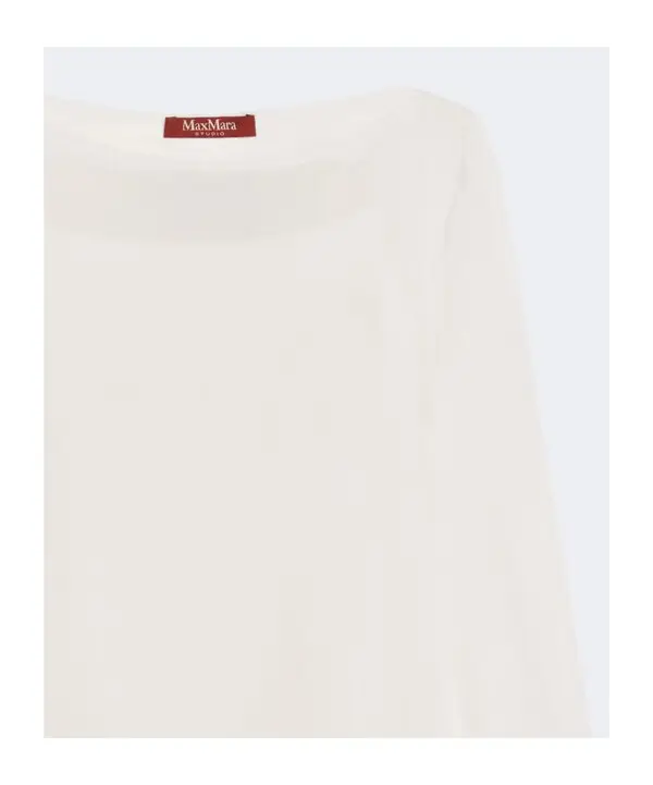 Max Mara Long Sleeve Boat Neck Silk Georgette Blouse - Ivory