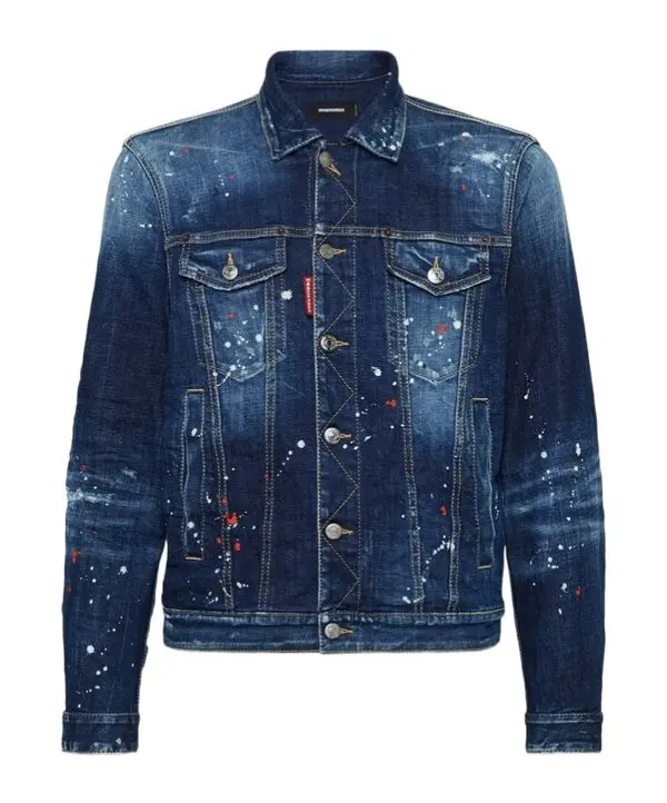 Dsquared2 Denim Jacket With Paint Splatter Detail - Medium Blue
