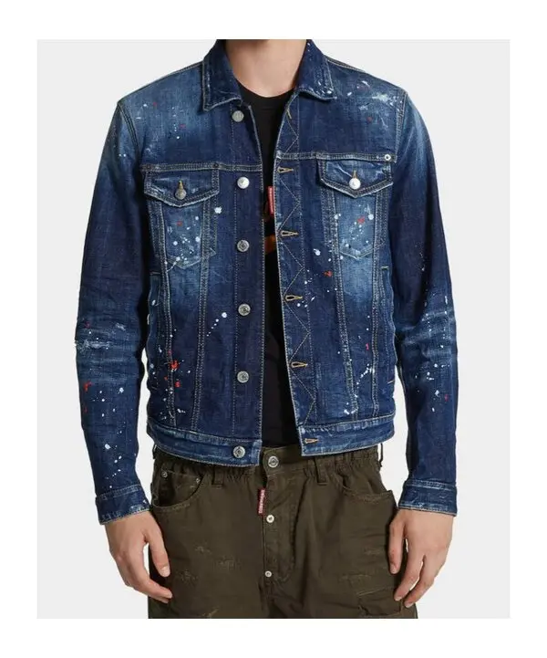 Dsquared2 Denim Jacket With Paint Splatter Detail - Medium Blue