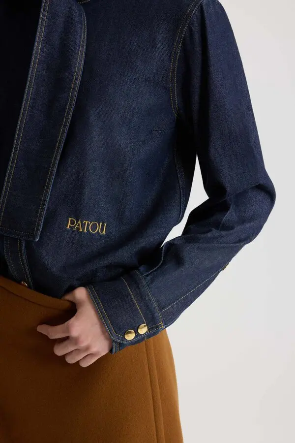 PATOU Denim Shirt With Monogram Pattern And Tie Detail - Black