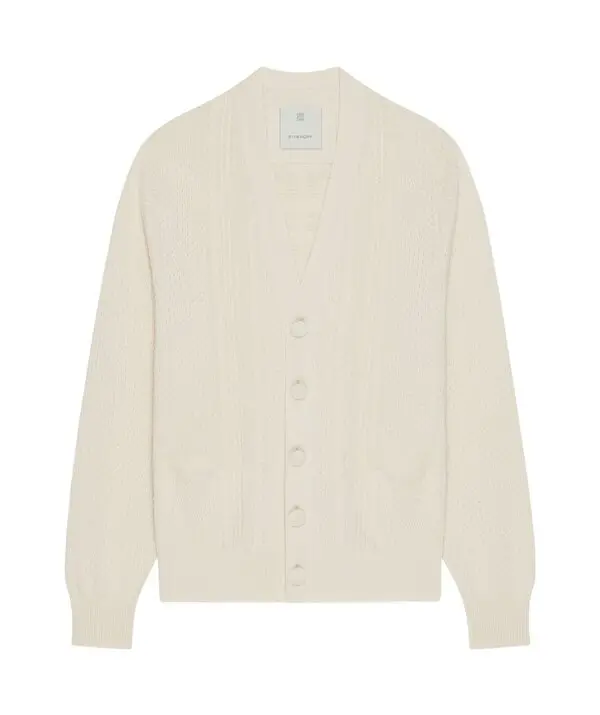 Givenchy Button-up Knit Cardigan With Raised 4g Logo - Ivory