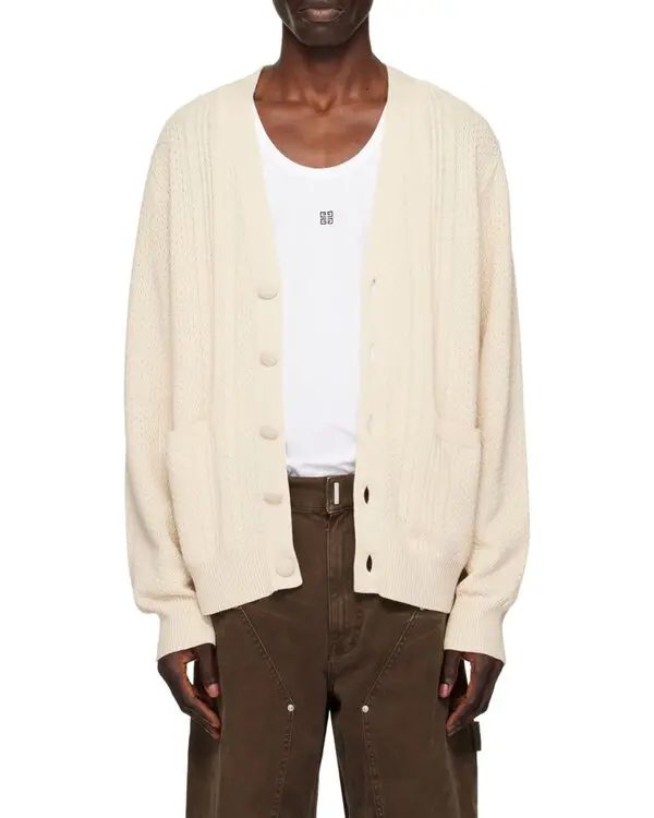 Givenchy Button-up Knit Cardigan With Raised 4g Logo - Ivory