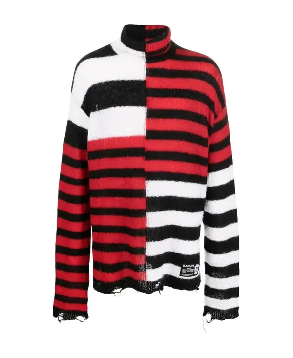 Balmain Patchwork Striped Turtleneck Sweater