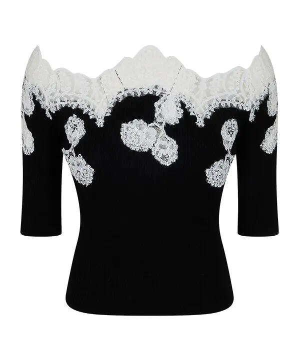 Ermanno Scervino Off-the-shoulder Lace Trimmed Knit Top
