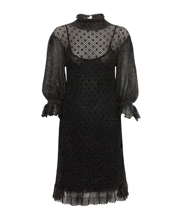 Chloé Puff-sleeve Ruffle Mini Dress - Black