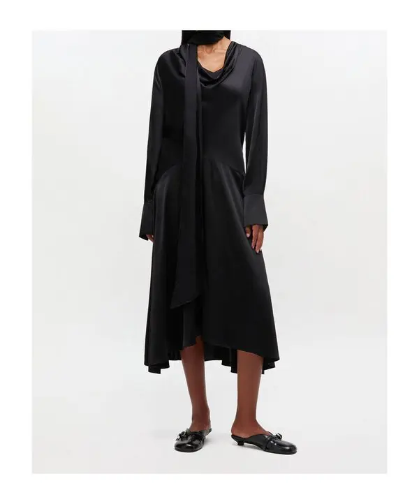 GANNI Cowl Neck Midi Dress With Scarf Detail