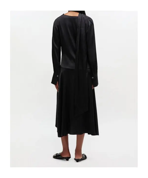 GANNI Cowl Neck Midi Dress With Scarf Detail
