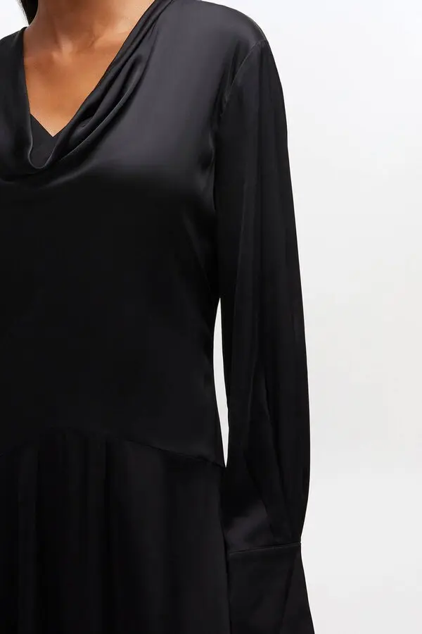 GANNI Cowl Neck Midi Dress With Scarf Detail