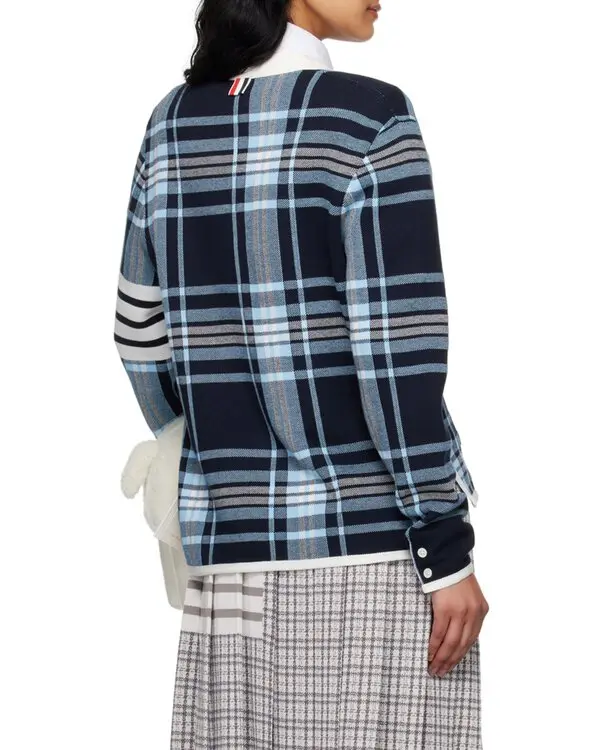 Thom Browne Jacquard Scottish Plaid Long-sleeve Cardigan - Navy Blue