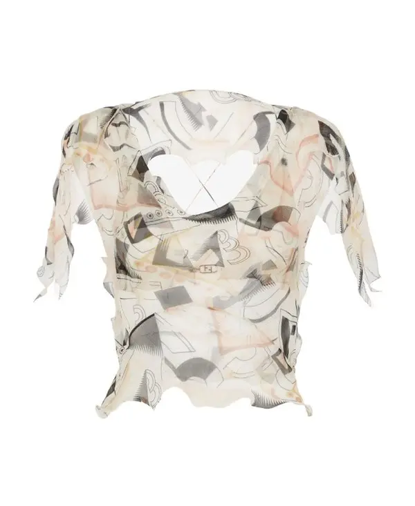Fendi Geometric Motif Printed Chiffon Top - White