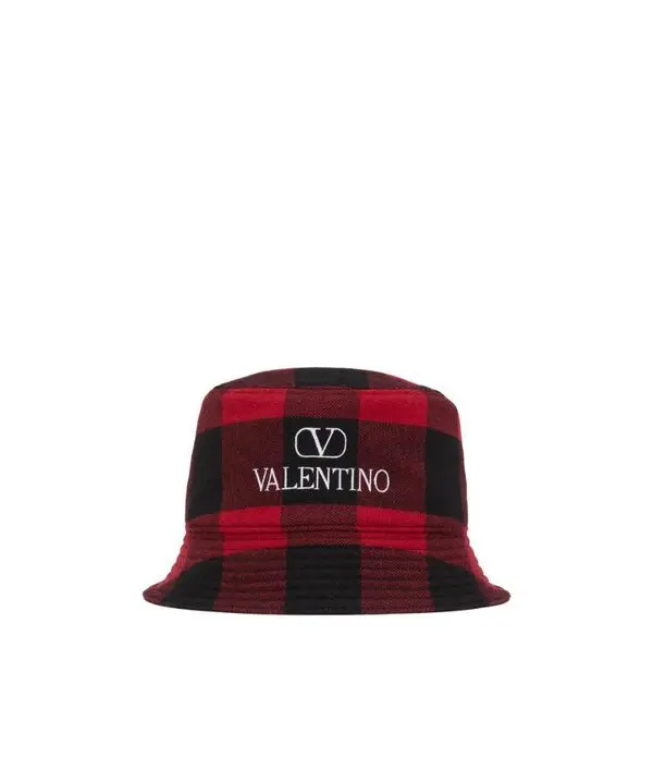 Valentino Garavani Logo-embroidered Checked Wool Bucket Hat - Brown
