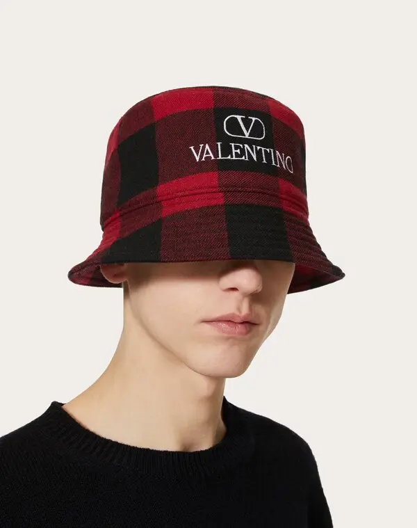Valentino Garavani Logo-embroidered Checked Wool Bucket Hat