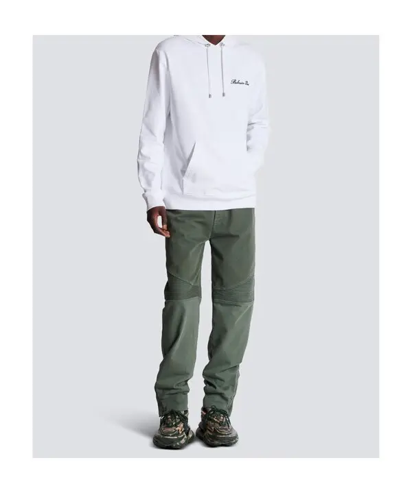 Balmain Logo Embroidered Drawstring Hoodie - White